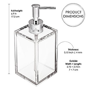 Clear Acrylic Refillable Soap Dispenser with Rust Proof Stainless Steel Pump, Modern Square Liquid Hand Soap Dispenser for Bathroom Vanity, Sturdy Dish Soap Dispenser for Kitchen Sink | 12 oz, 1 Pack