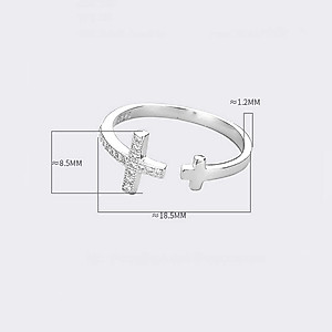 NewZenro Double Cross Faith S925 Sterling Silver CZ Crystal Opening Ring for Women Dainty Adjustable Statement Engagement Finger Christian Finger Rings Jewelry Gifts Birthday Bff
