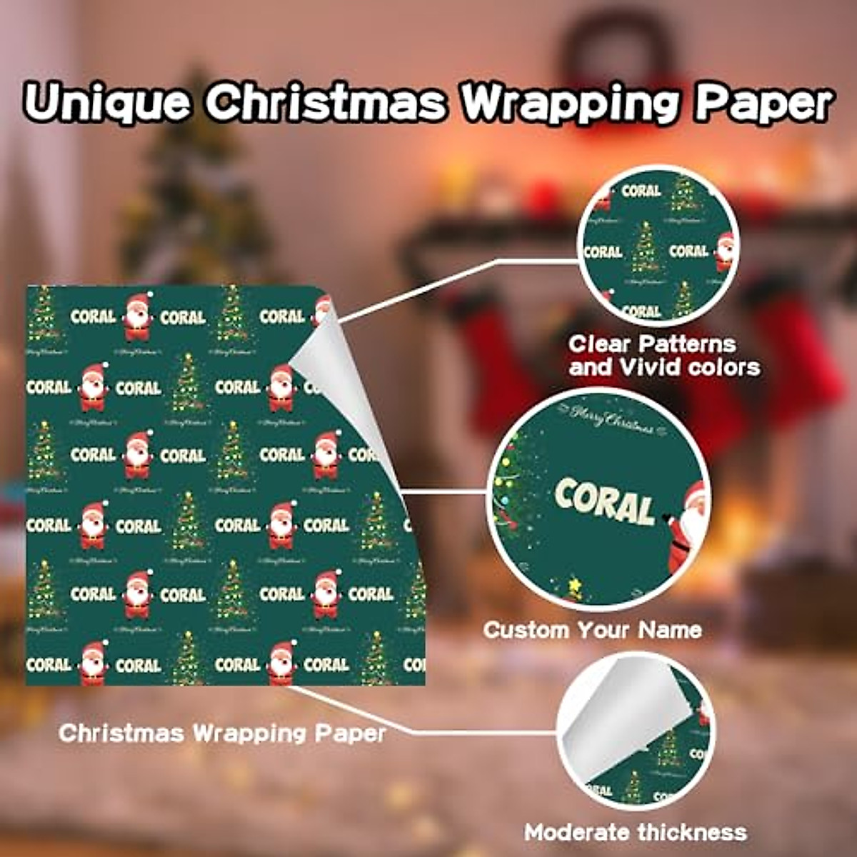 Custom Christmas Wrapping Paper for Kids with Name, Gift Wrapping Paper for Christmas Gifts Wrap, Christmas Wrapping Paper Jumbo Rolls for Adult, Personalized Christmas Wrapping Paper Clearance