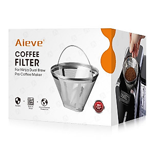 Aieve Reusable Coffee Filter Compatible with Ninja Dual Brew Pro Coffee Maker CFP301 CFP201 CFN601, Coffee Filters #4 Permanent Cone Coffee Basket
