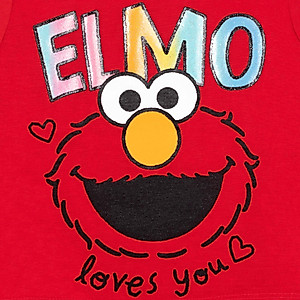 Sesame Street Elmo Toddler Girls Graphic T-Shirt Mesh Skirt and Scrunchie 3 Piece Outfit Set Red/Rainbow 4T