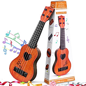 Kids Guitar Musical Toy Ukulele Classical Instrument(Brown), Wooden Play Guitar for Kids Aged 3 4 5 6 7 8 Year Old