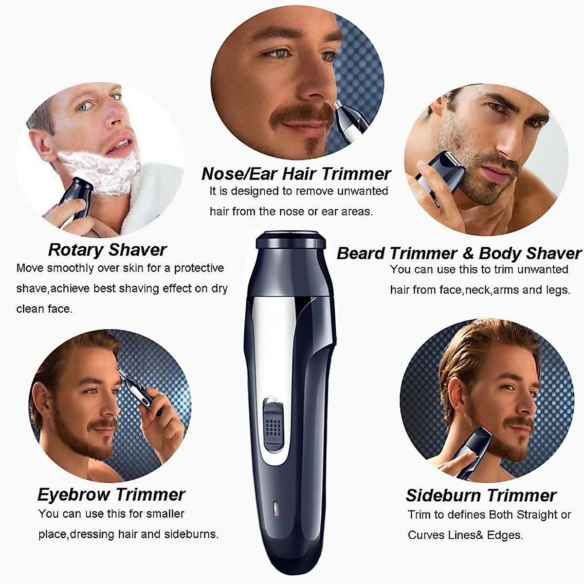 Nose Ear & Hair Trimmer 5 in 1 USB Rechargeable Beard Trimmer Shaver Electric Razor Clippers Wet/Dry Waterproof Eyebrow Grooming Kit for Men/Women. (Black)