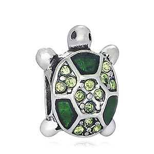 Green Sea Turtle with Crystals Charm Bead for Charms Bracelets