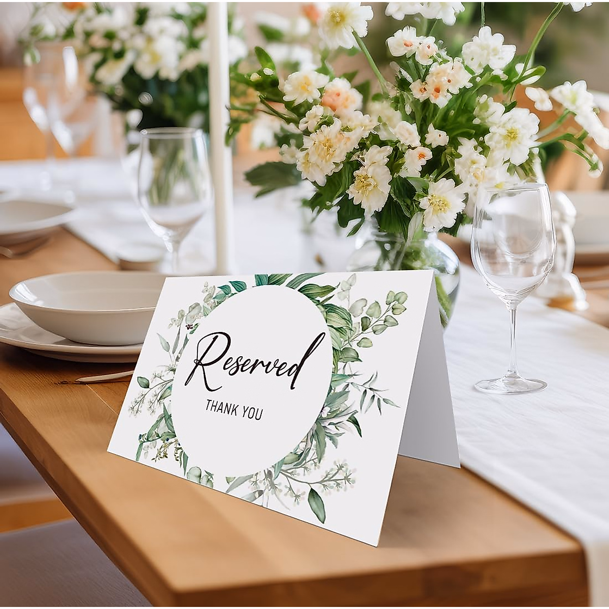 Reserved Table Signs(4x6 Inch, 20 PCS), Reserved Table Tent Card for Wedding, Double Sided Reserved Table Signs,Greenery Reserved Signs for Party Restaurant -YDC02
