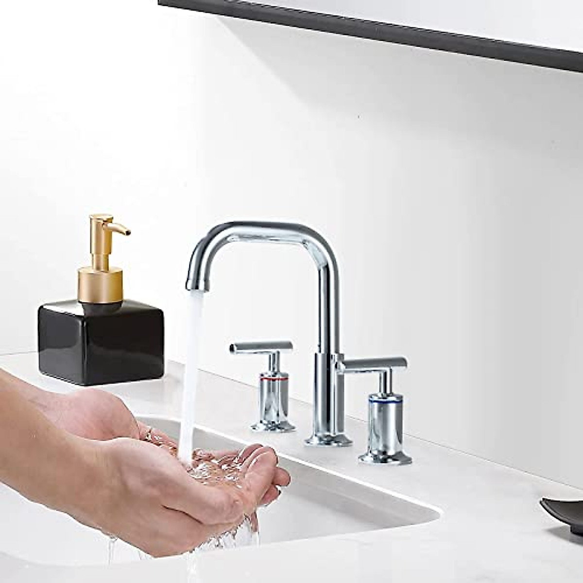 Bathroom Faucet, HOMELODY 2 Handles Bathroom Faucet Chrome, 8 inch Widespread Faucet for Bathroom Sink, 3 Hole Bathroom Sink Faucet Bath Sink Faucet with Pop Up Drain