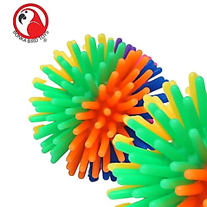 Bonka Bird Toys 3302 Small Rainbow Spike Balls Foot Talon Craft Part Bird Toys Durable Colored Tentacle Fuzz Texture Cockatiels Parakeets Conures and Other Similar Birds (12 Pack)