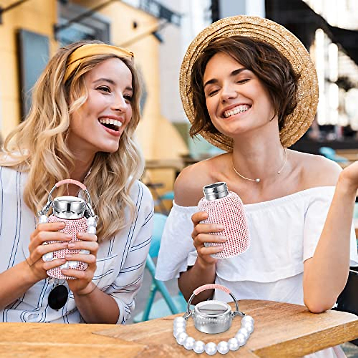 6 Pieces Bling Cup Glitter Rhinestone Water Bottle Insulated Studded Bling Tumbler Refillable Diamond Stainless Steel Thermal Bottle with Chain Lids Straws for Wine Coffee, 12 oz, 17 oz, 20 oz, 25 oz