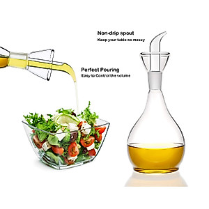 HAIZEEN 13ounce/ 380 ml Clear Glass Olive Oil Dispenser Bottle - Oil & Vinegar Cruet with Pourers and NO Funnel Needed - Olive Oil Carafe Decanter for Kitchen and BBQ