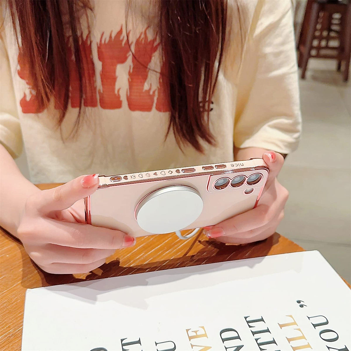 JFWEN Magnetic Phone Case for Samsung Galaxy S22 Plus Case Compatible with MagSafe Cute Love Heart Shockproof Full Camera Lens Protection Soft Back Cover for Galaxy S22 Plus 5G 6.6''-Pink