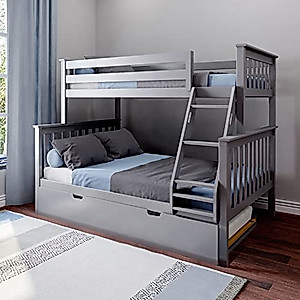 Max & Lily Bunk Bed, Twin-Over-Full Wood Bed Frame For Kids With Trundle, Grey