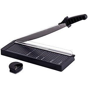 TIANSE Paper Trimmer-12” 8 to 12 Sheet Capacity, Paper Cutter Guillotine- with Safety Blade Lock Heavy Duty Metal Base Paper Cutting Board for Home, Office,School-Black