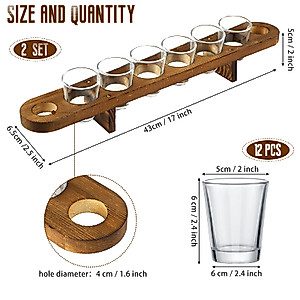 2 Pack Shot Glasses Serving Tray and Shot Glass Set Rustic Wooden Holder for Drinking Wood Shot Cup Tray Tequila Glass Set with Tray Whiskey Flight Board with Glasses for Party Restaurant Bar Display