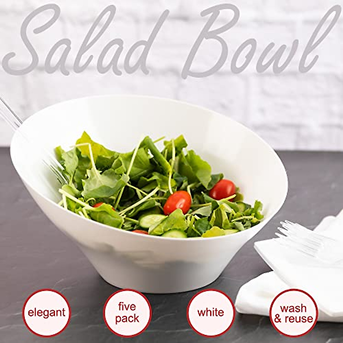 PARTY BARGAINS Angled Plastic Bowls - [5 Pack] White, Heavy-duty Premium Quality Large Serving Bowl, Excellent for Weddings, Baby & Bridal Showers, Parties & More