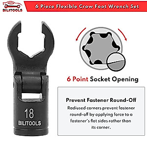 BILITOOLS Flex Head Crows Foot Line Wrench Set, 3/8" & 1/2" Drive Flex Flare Nut Wrench Injector Fuel Line Crowfoot Flare Nut Socket Wrench Metric 12-19 mm
