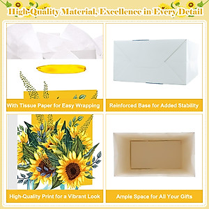 FaCraft Sunflower Gift Bag 13" Watercolor Flower and Vase Gift Bag Large Gift Bag with Tissue Paper for Birthdays, Mothers Day,Anniversary,Baby Shower,Bridal Shower Sunflower Party Supplies