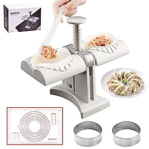 Household Double Head Automatic Dumpling Maker Mould,Sameme Dumpling Press with Kneading Pad,2 Dough Pressing Tools and Spoon.Quick Dumpling Empanadas Pierogi Maker Tools for Home,Kitchen Restaurant