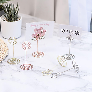 HARFINGTON 12pcs Table Number Holders 3.35 Inch 85mm Tall Star Shape Steel Photo Holders for Centerpieces Table Place Card Holders for Wedding Reception Party Office Home, Gold Tone