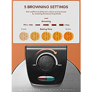 Waffle Maker 1100W, 180° Flip Belgian Waffle Iron with Nonstick Plates, Classic 1" Deep Waffles, Included Recipe, Removable Drip Tray, Browning Control, Stainless Steel