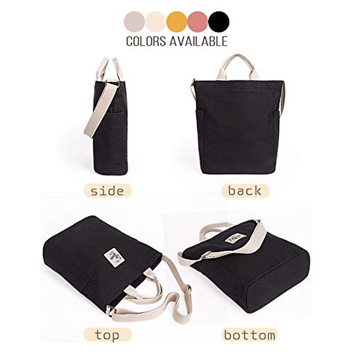 Lily queen Women Crossbody Canvas Tote Casual Shoulder Purse Bag Durable (Black)