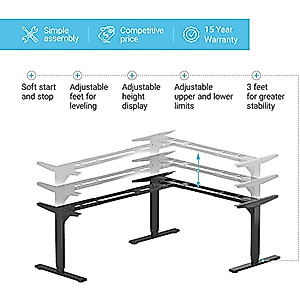 Standing Desk Corner Frame. Adjustable Height and Width Legs with Triple Electric Motors for Home Office L Shaped Desk FLT-05 Black
