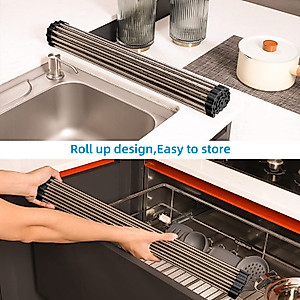 Dish Drainer,11.4x15in Roll Up Dish Drying Rack,metal over sink shelf for drying dishes and Easy to Store