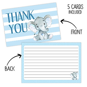 Your Main Event Prints 50 Elephant Baby Shower Thank You Cards - Boy Baby, Mama Baby Shower Favor and Games - 6 Different Designs Included - 25 Blank and 25 Pre-Written Thank You Cards