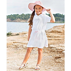 RuffleButts® Baby/Toddler Girls White w/Pink Seersucker Terry Hoodie Swimsuit Cover-Up - 18-24m