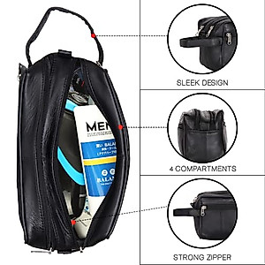 Liberty Leather- Black Genuine Leather Toiletry Bag for Men and Women, Dopp Kit, Bathroom Organizer Shaving Bag, Cosmetic Bag for Women, Hygiene and Grooming Kit Organizer