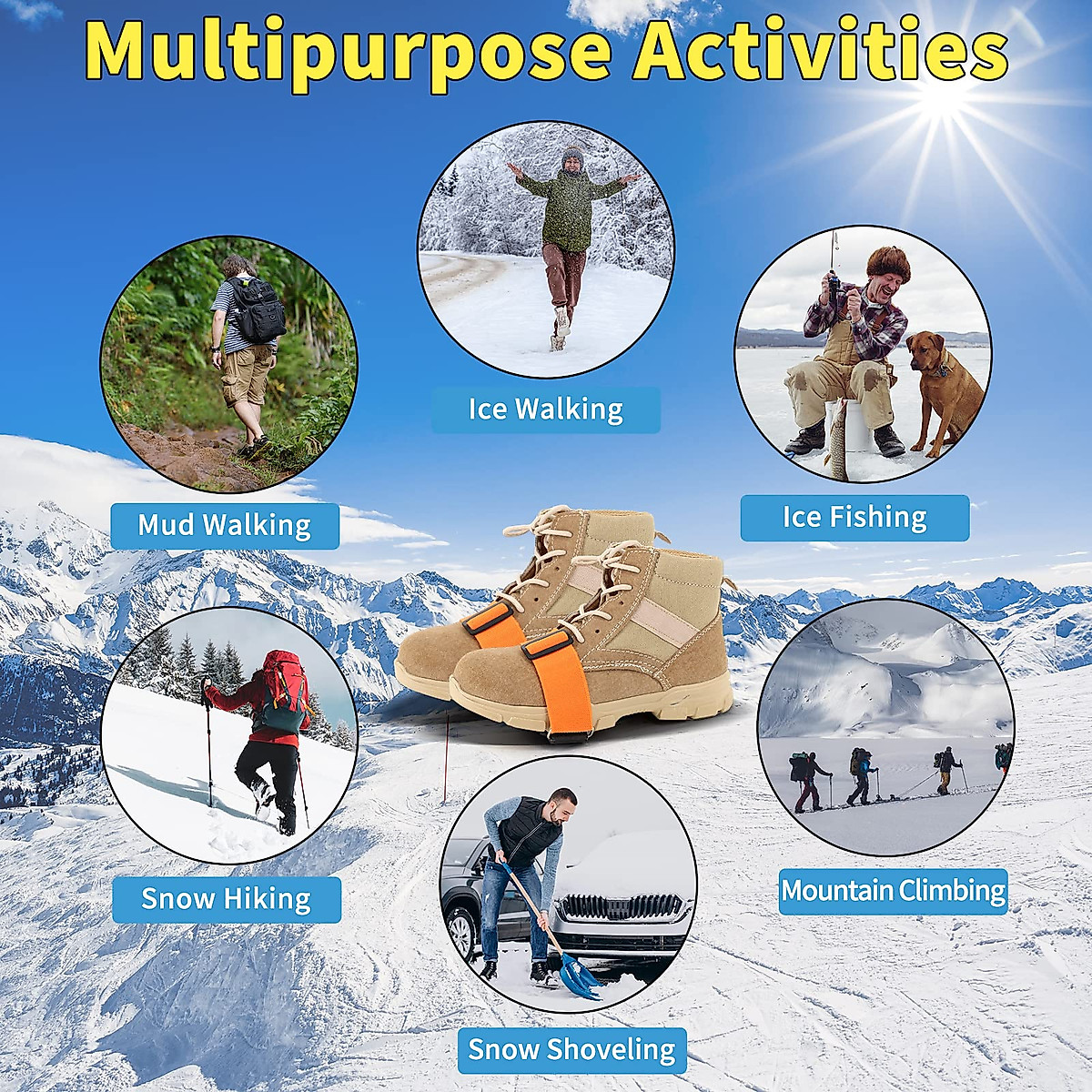 Xproutdoor Mid-Sole Ice Cleats Crampons Traction Snow Grips with Tungsten Spikes