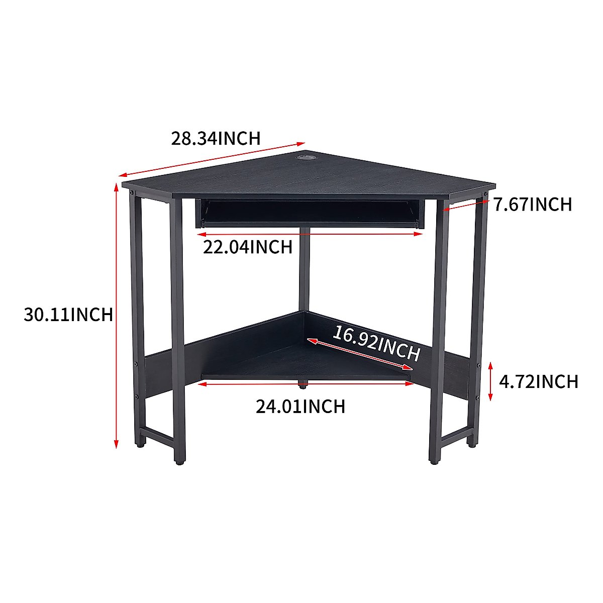 LKKRO Triangle Computer Desk,Corner Desk with Smooth Keyboard Tray& Storage Shelves,Compact Home Office,Small Desk with Sturdy Steel Frame As Workstation for Small Space,Black,28.34''L 24''W 30.11''H