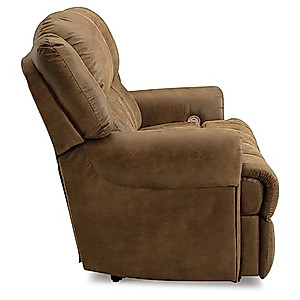 Signature Design by Ashley Boothbay Classic Faux Leather Power Power Reclining Loveseat with USB Ports, Dark Brown