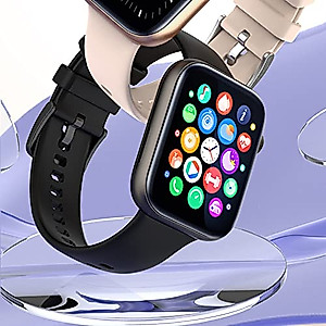 1.8" Full Touch Screen Smart Watch for Android & iOS Phones with Heart Rate & Blood Oxygen Monitor IP67 Waterproof, Multiple Sport Modes, Voice Assistant, Fitness Smart Watch for Women Men (Black)