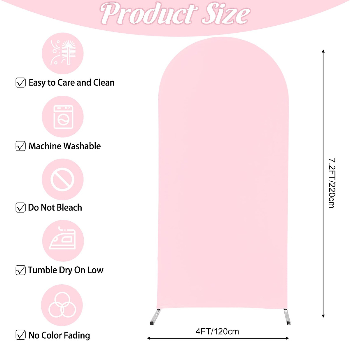 Spandex Fitted Wedding Arch Cover 7.2FT Pink Arch Backdrop Cover, Round Top Chiara Backdrop Stand Covers for Wedding Birthday Party Baby Shower Banquet Arch Decoration (Pink, 7.2FT)