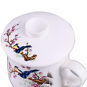 CYXChenyu Ceramic Tea Mug with Lid, Anti-scalding Handle Design Ceramic Coffee Mug or Tea Cup Milk Tea Drink Porcelain Cup, Great for Tea Lover Gift (Magpie)