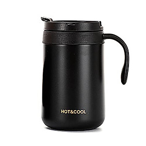 12oz/18oz Insulated Coffee Mug with Handle and Lid, Double Wall Vacuum Stainless Steel Coffee Travel Mug, Tumbler Cup，Reusable and Durable Travel Coffee Cup Thermal Cup, Black 18oz