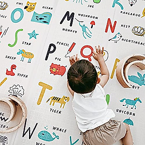 Baby Play Mat 79" X 71",Reversible Waterproof Foldable Foam Floor Playmat for Kids Toddlers, Extra Large Anti- Slip Baby Crawling Mat