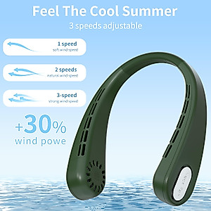 Portable Neck Fan, Hands Free Bladeless Personal Fan, 4000mAh Battery 4-16H, 360° Fast Cooling, No Hair Twisting, Ultra Quiet, Travel Essentials, Suit Home Office Sports, Gifts for Women Men-Green