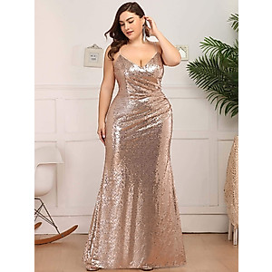 Ever-Pretty Women's Mermaid Spaghetti Straps Plus Size Fall Dresses for Curvy Women Gold US22