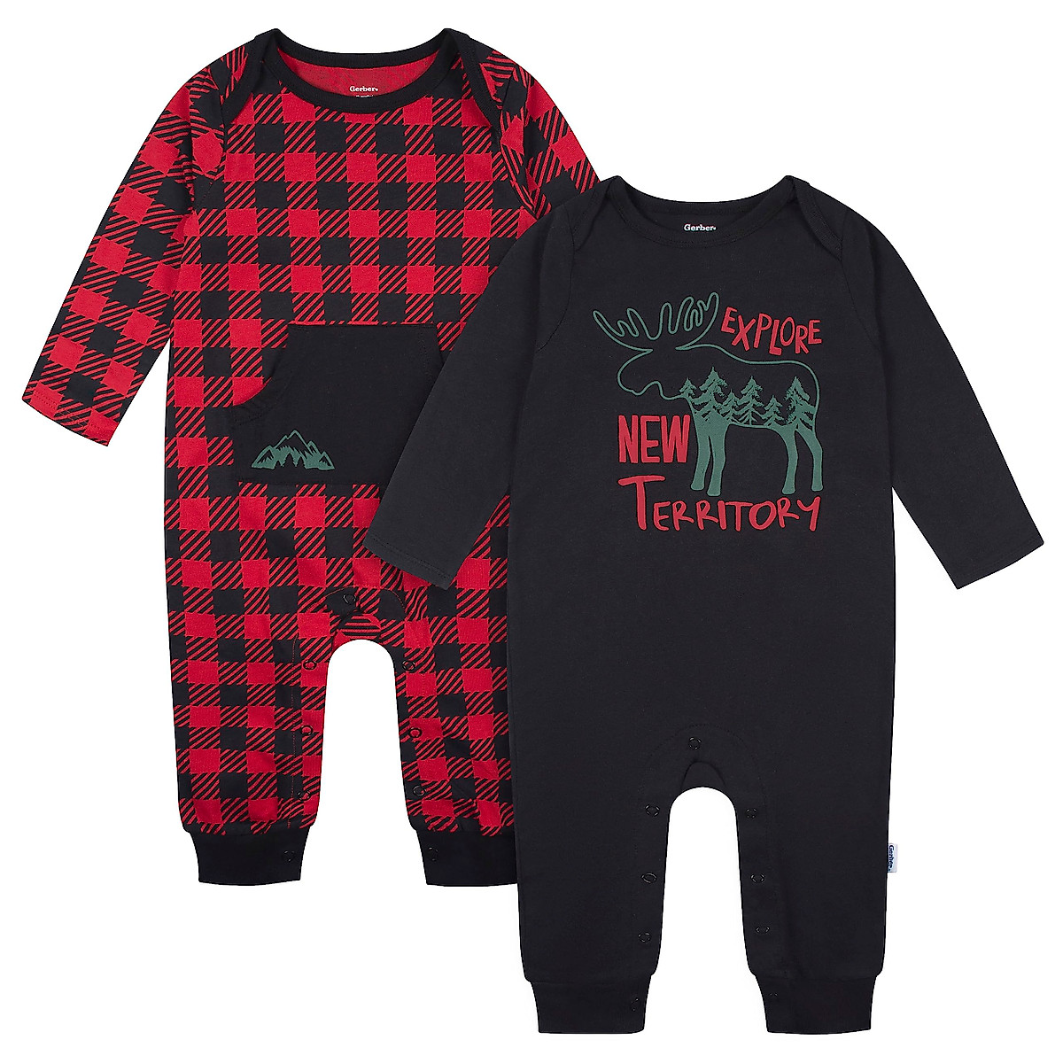 Gerber Baby Boys' 2-Pack Long Sleeve Jumpsuit, Black Explore, 12 Months