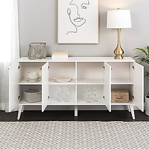 Prepac Milo Mid-Century 4 Door Buffet, 16" D x 64" W x 32" H, White