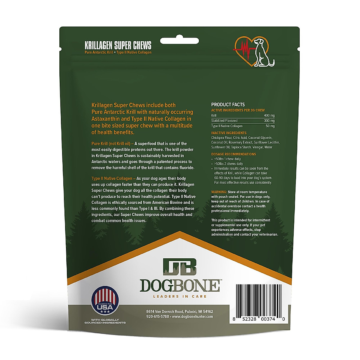 DogBone Krillagen Super Chews Dog Health Supplement | Dog Joint Supplement | Dog Health Supplies | Omega 3 for Dogs | Dog Supplements and Vitamins | Collagen Chews for Dogs| Krill for Dogs