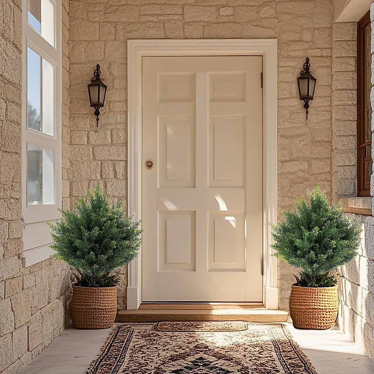 Kissilk Artificial Cedar Topiary Artificial Cedar Tree Artificial Cedar Shrub UV-Proof Leaves Bushes Potted Plants for Home Office Outdoor and Indoor Decor- 16 Inch (16)