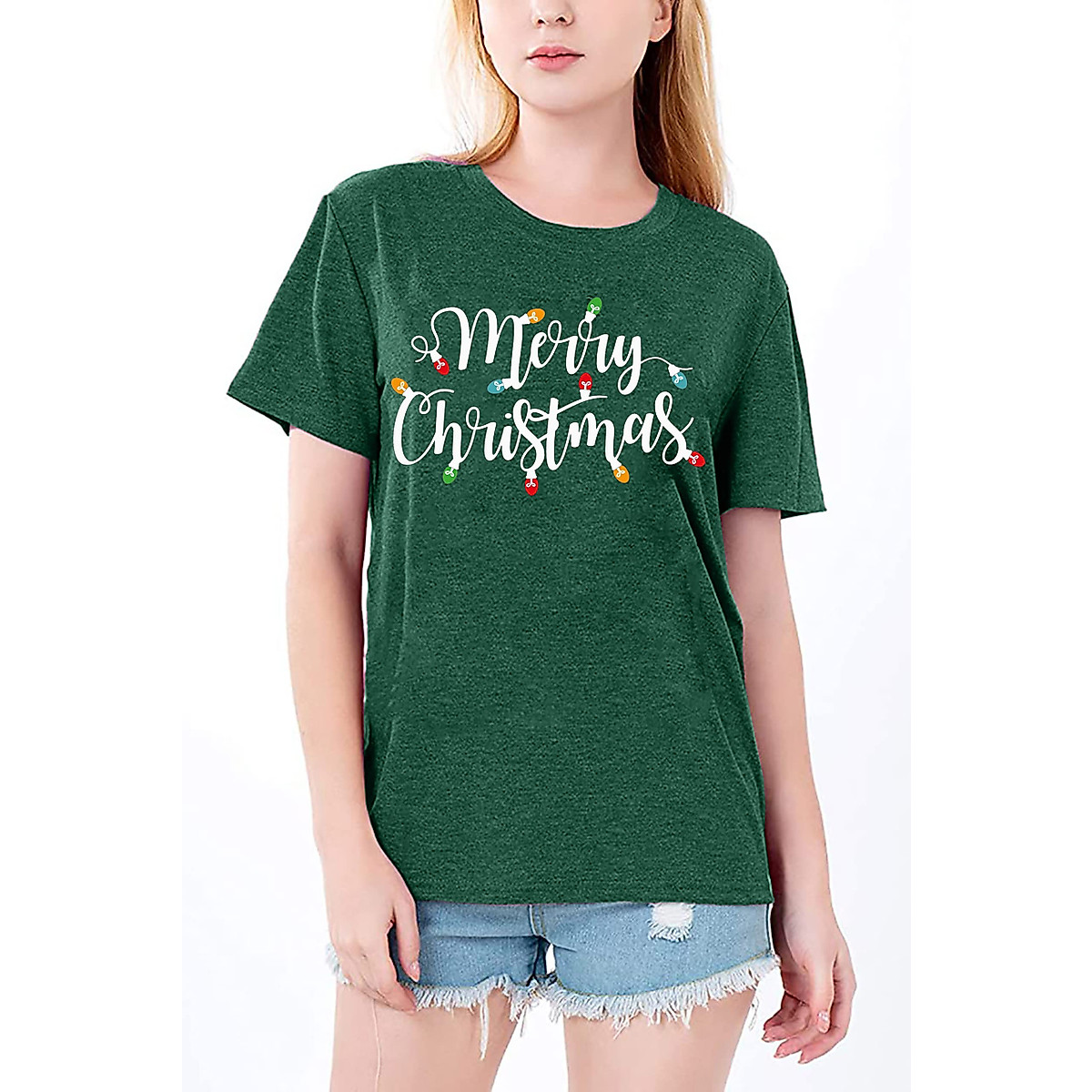 MAIHUN Christmas Shirts Womens Merry Christmas Shirt Xmas Holiday Tshirt Christmas Lights Tee Green