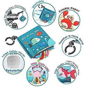 Fish Baby Books Toys, Touch and Feel Crinkle Soft Cloth Books for Babies,Toddlers,Infants,Kids Activity Early Education Toy, Shark Tails Teething Toys Teether Ring, Baby Book Octopus, Ocean Sea Animal