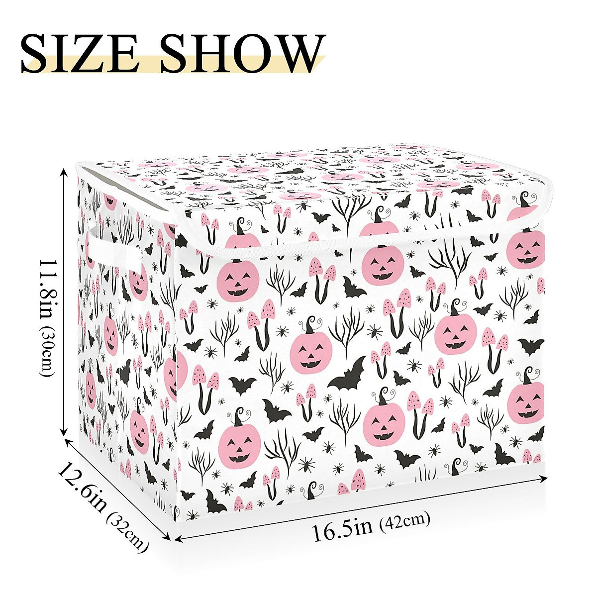 JUNZAN Pink Pumpkin Halloween Storage Bin With Lid Stackable Organization Bins Large Fabric Storage for Home Studyroom Dormroom Storage