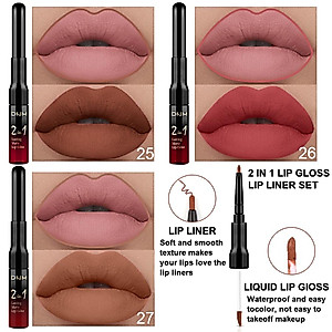 evpct 3Pcs Nude Brown Pink Dark Maroon Matte Lip Liner and Liquid Lipstick Sets for Dark Skin Black Women DNM Permanent Lipstick Lipliners Set 24 Hours Lip Stain Long Lasting Waterproof labiales mate