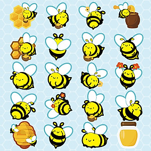 500 Pieces Bee Theme Stickers for Kids Classroom Decoration Cute Honey Bee Theme Stickers Summer Waterproof Bee Theme Stickers for Teachers for Summer Bee Theme Party Classroom Supplies, 20 Styles