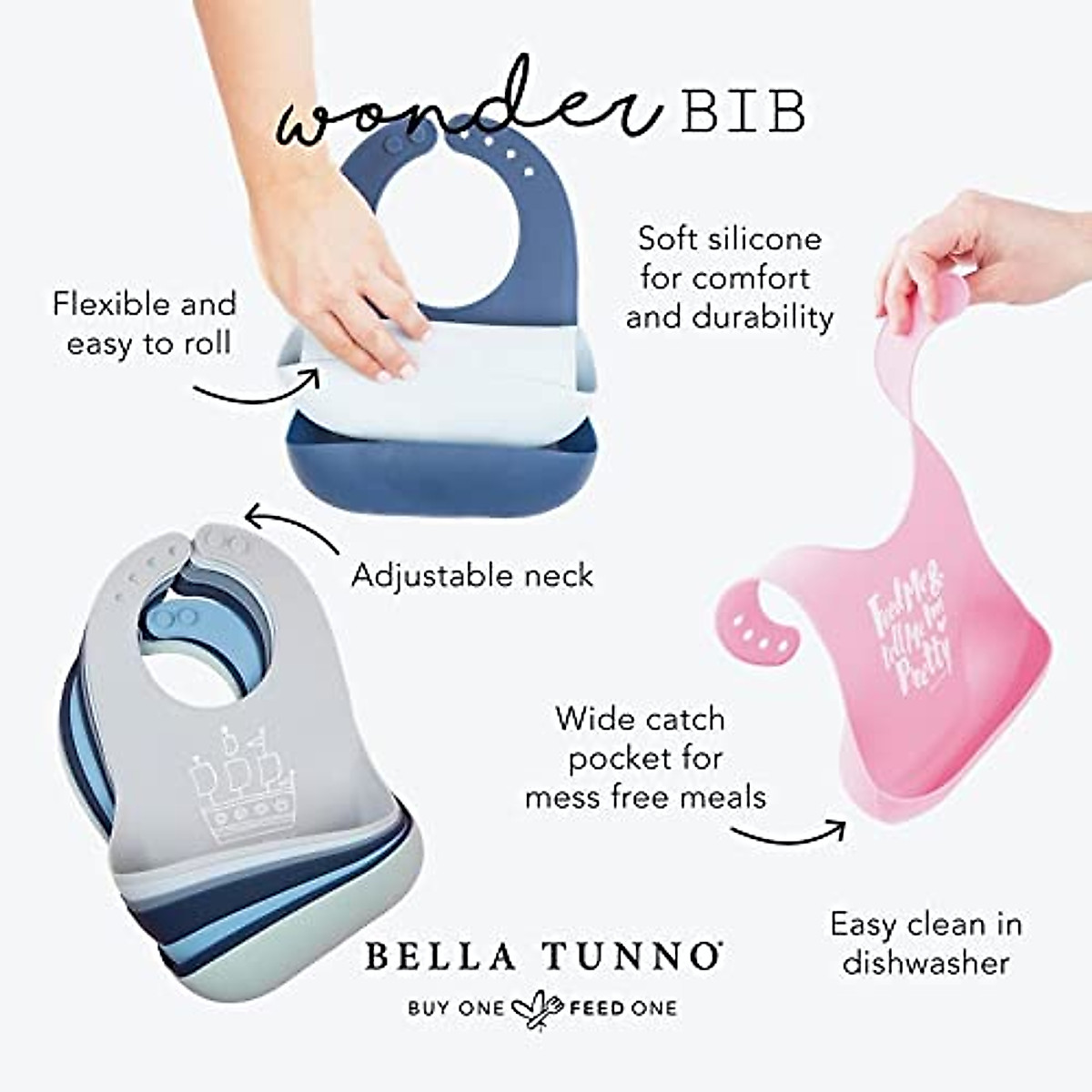 BELLA TUNNO Wonder Bib - Adjustable Silicone Baby Bibs for Girls & Boys, Durable and Waterproof BPA Free Silicone, Cheeks for Weeks