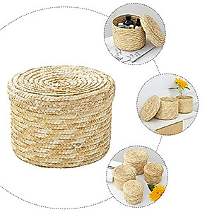 Cabilock Laundry Basket Woven Wheat- Straw Bin Straw Woven Storage sundries storage basket stationery storage basket decorative woven basket Baskets with Lid Wicker Serving Basket Classroom Decor